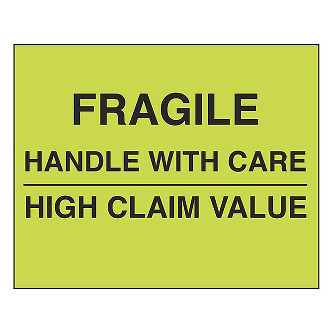 8 x 10" - Fragile Handle With Care High Claim Value Labels, Green with ...